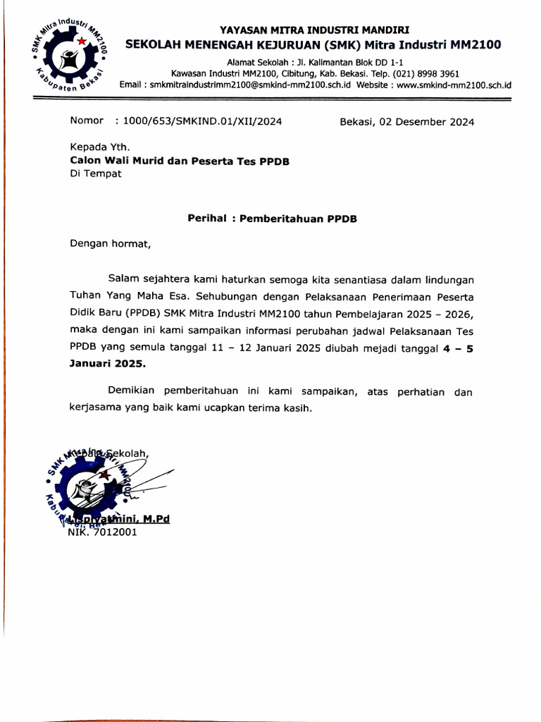 Pemberitahuan Tes PPDB | PDF