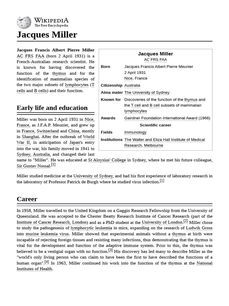 Jacques_Miller | PDF | Medical Specialties | Medicine