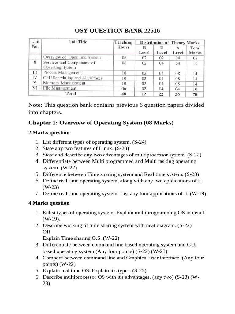 OSY-Final-QuestionBank | PDF | Thread (Computing) | Scheduling (Computing)