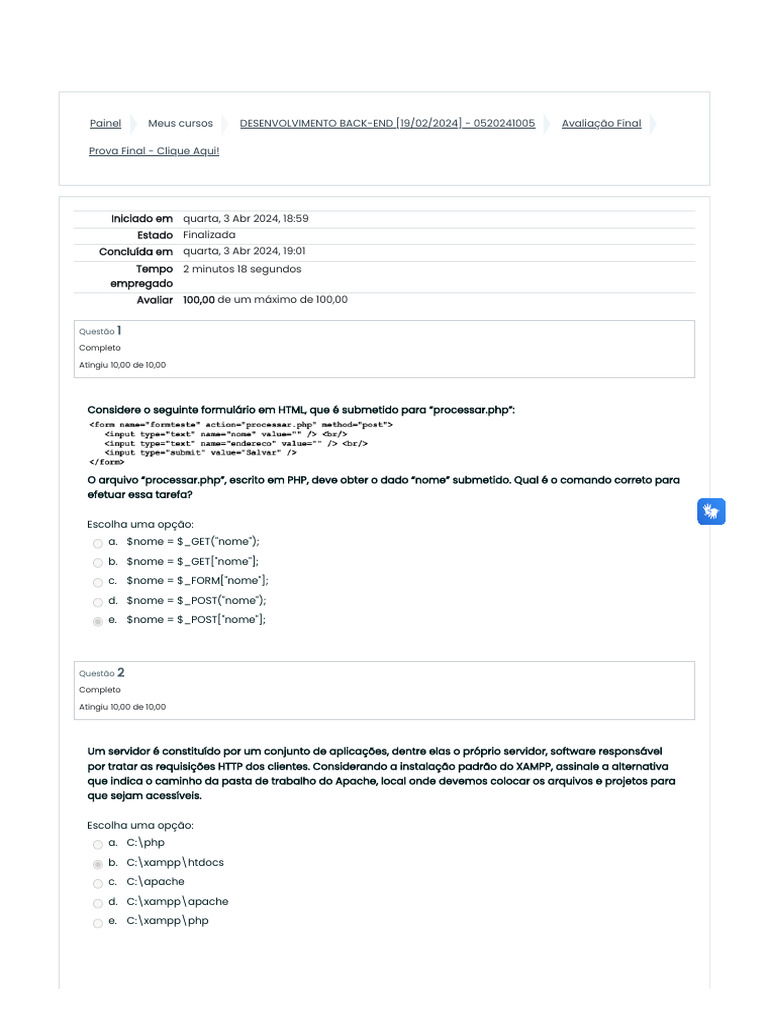 Prova Final - Clique Aqui!_ Revisão da tentativa-6 | PDF | Php | Html