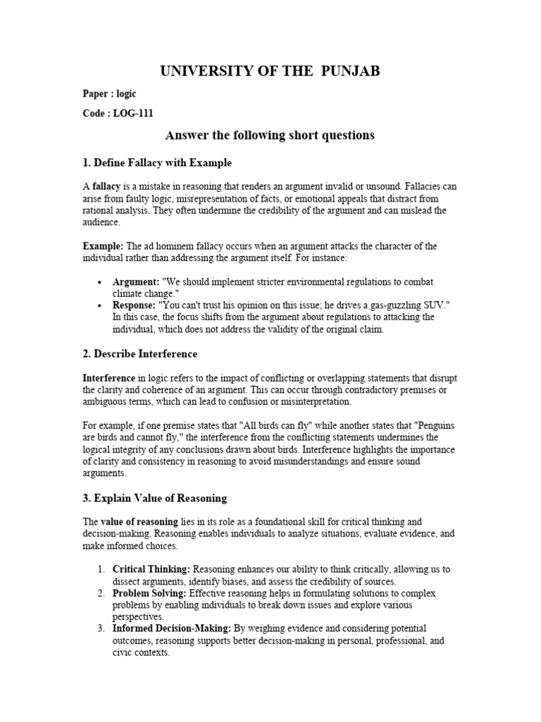 logic solved paper | PDF | Argument | Logic logic solved paper | PDF | Argument | Logic