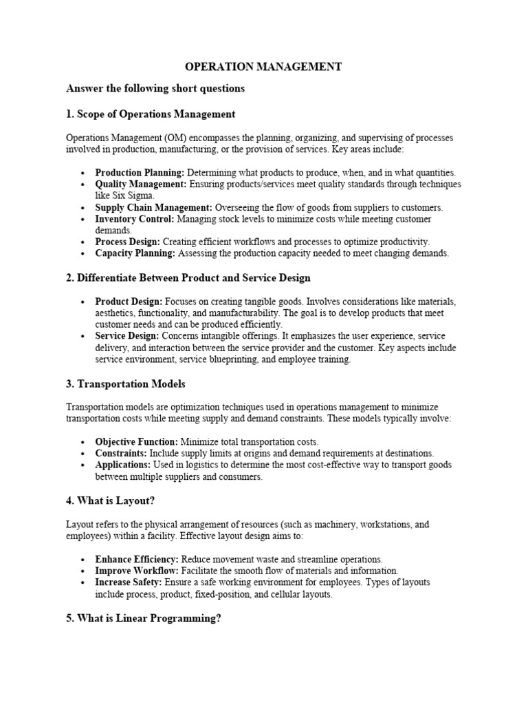 solved paper for operation management | PDF | Supply Chain | Operations Management