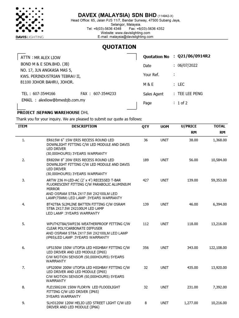 (Davex) Q21-06-0914r2-Sepang Warehouse - Bond JB | PDF | Dollar