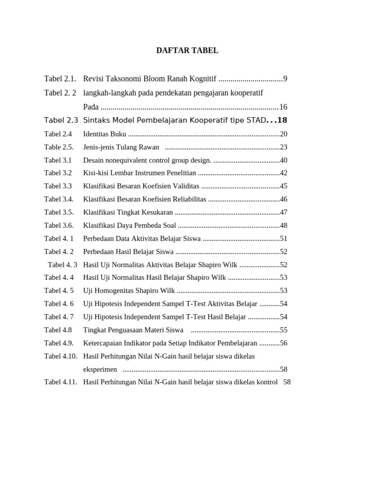 Daftar Tabel Up Skripsi | PDF