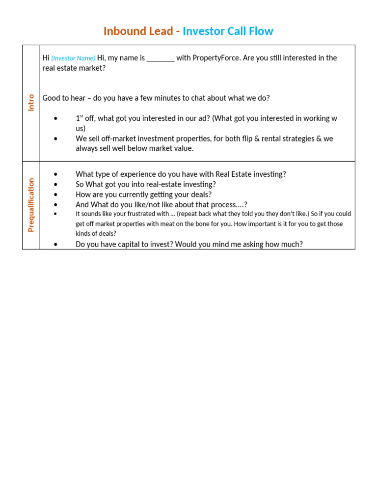 Inbound Investor Call Flow | PDF | Investing | Economies