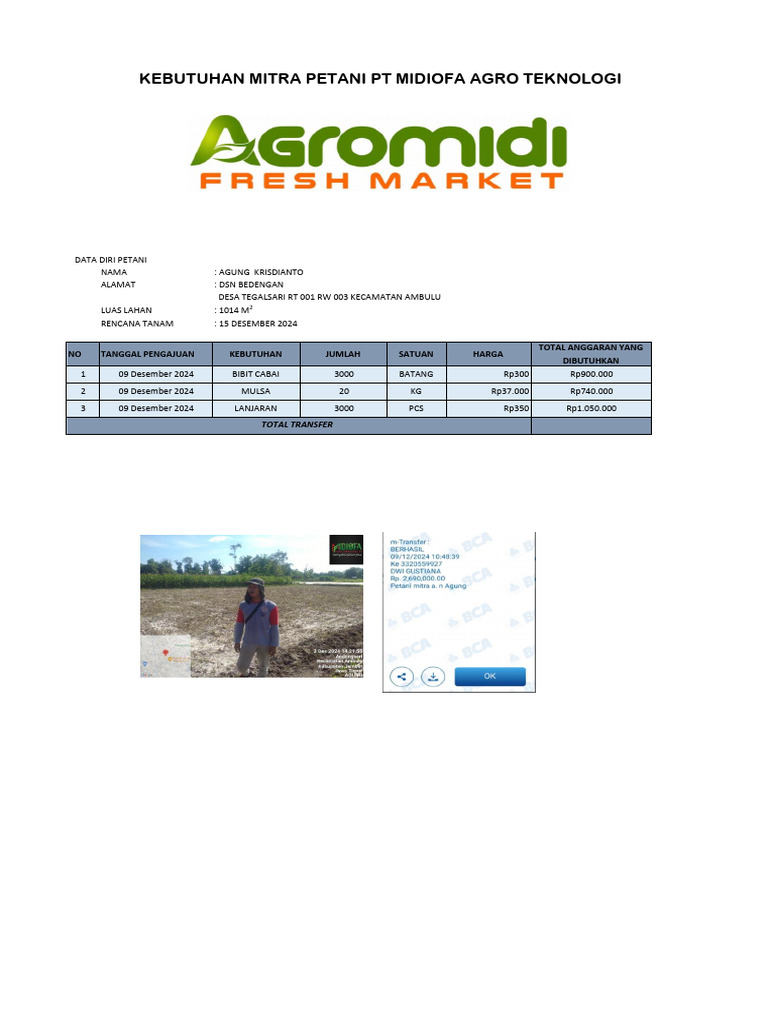 KEBUTUHAN MITRA PETANI MIDIOFA 2024-2025 P. AGUNG KRISDIANTO | PDF
