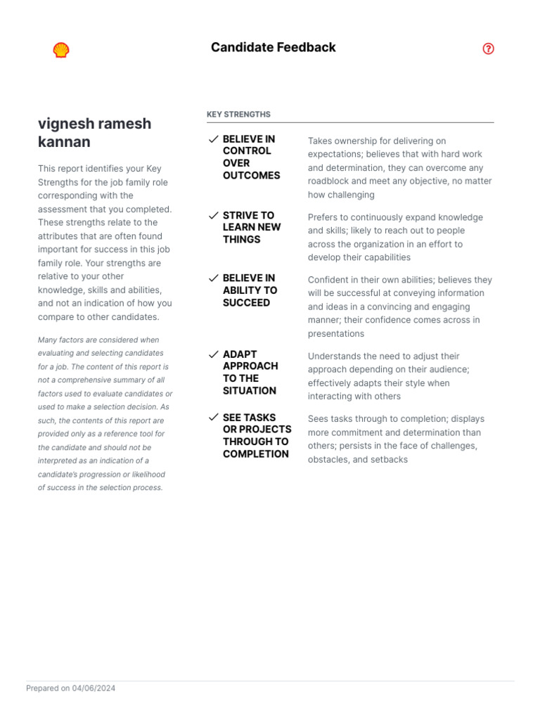 Candidate Key Strengths Report | PDF | Social Psychology | Behavioural ...