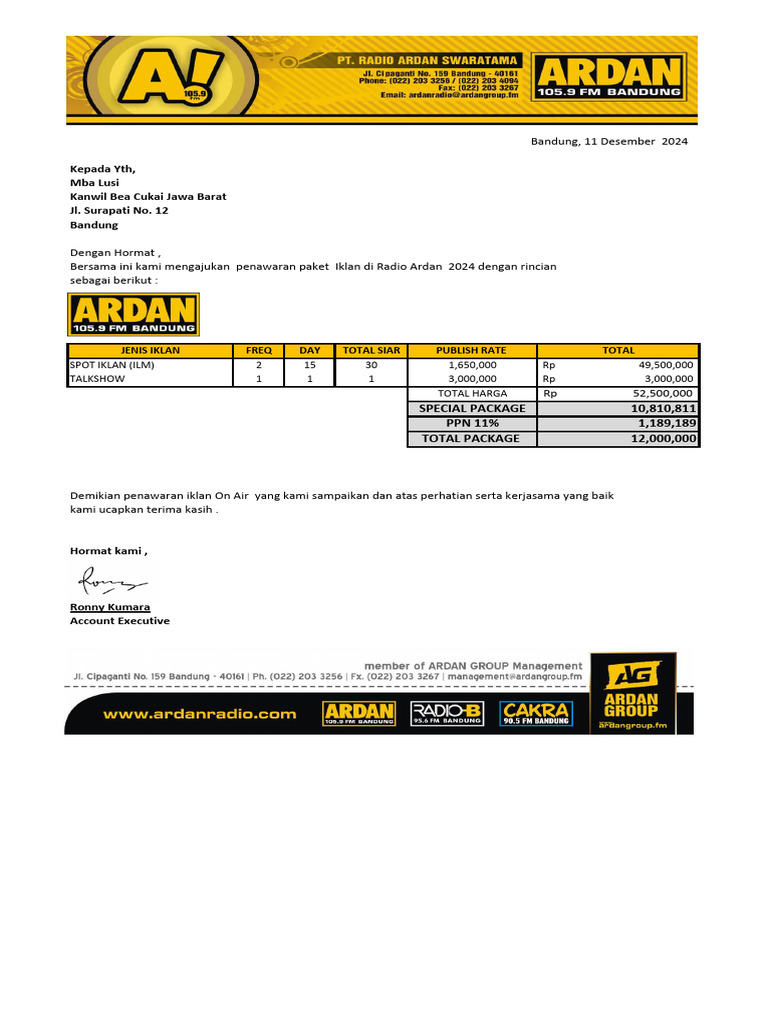 Paket Penawaran Radio ARDAN - Kanwil Bea Cukai Jawa Barat (DES) | PDF