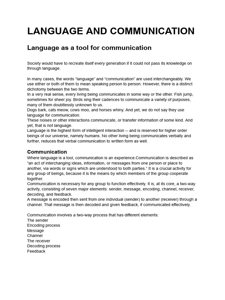 Language and Communication | PDF | Nonverbal Communication | Communication