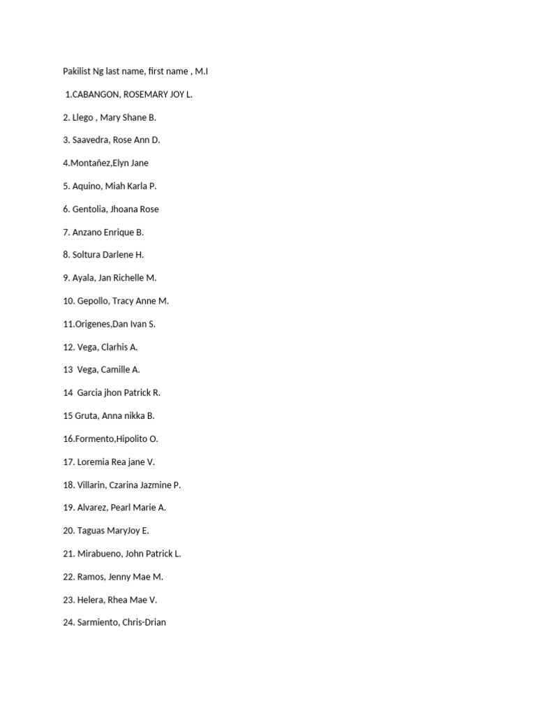 Student Name List | PDF