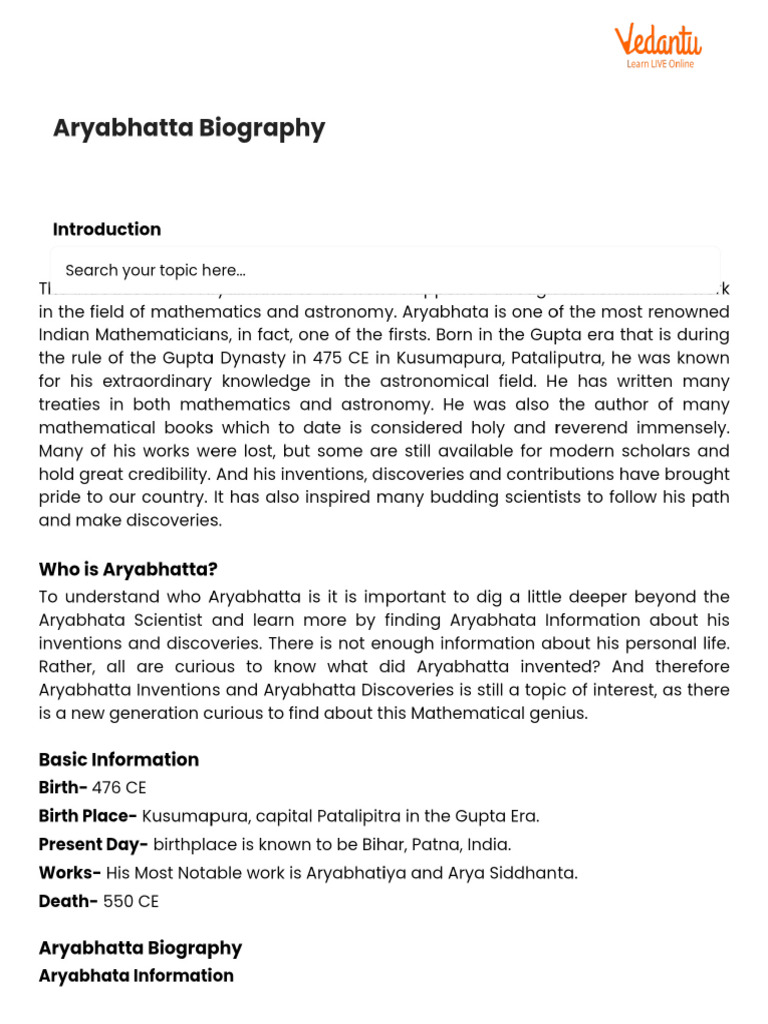 Aryabhatta Biography | PDF