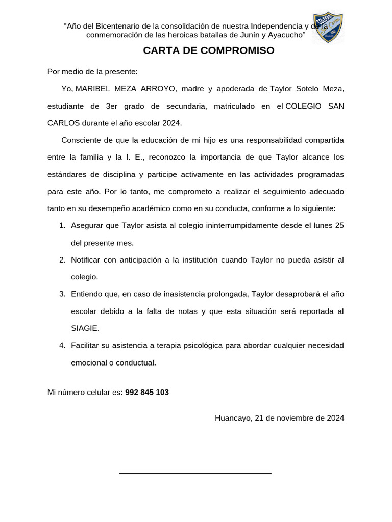 Compromiso Educativo de Maribel Meza | PDF