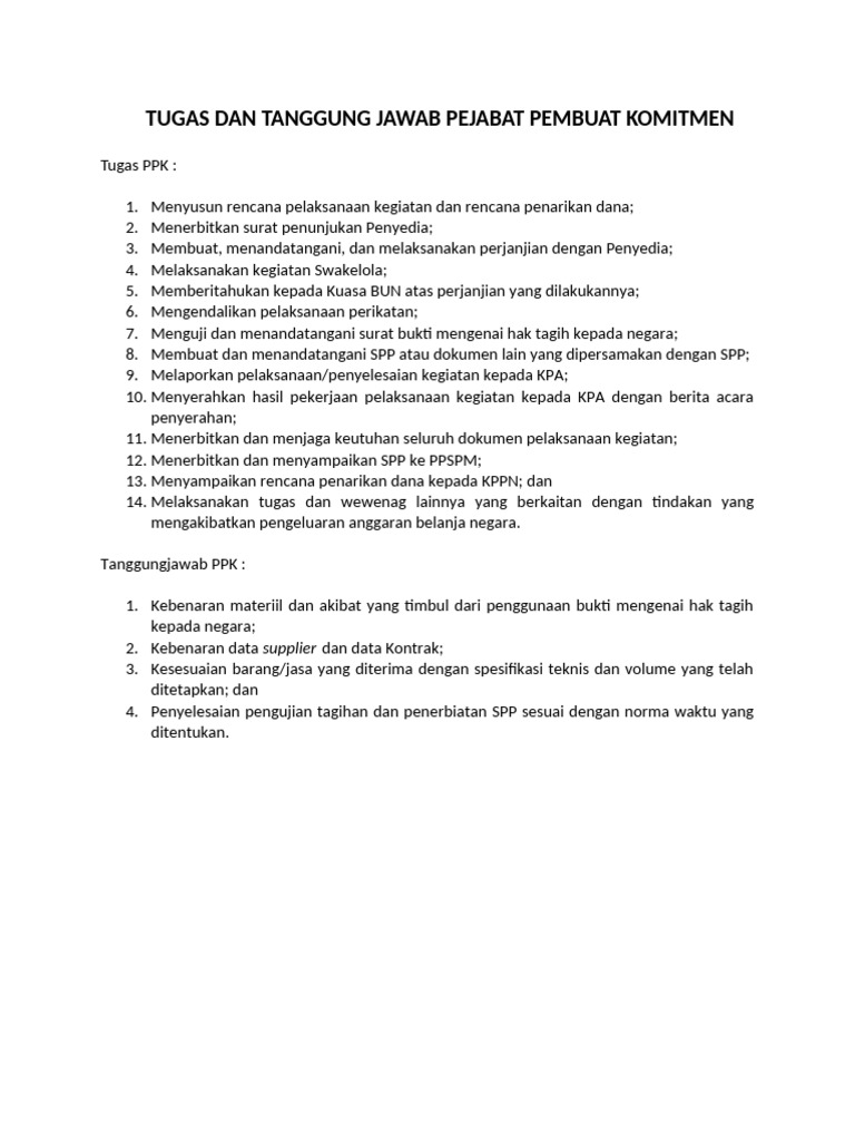 Tugas Dan Tanggungjawab PPK | PDF