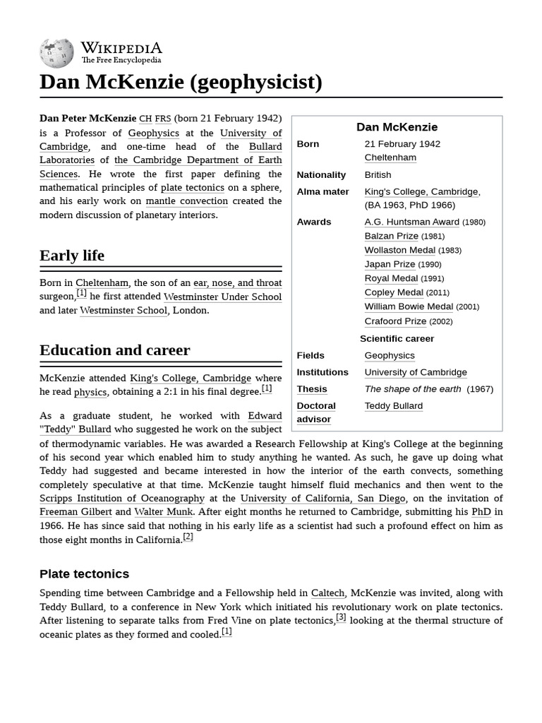 Dan McKenzie (Geophysicist) | PDF | Structure Of The Earth | Tectonics