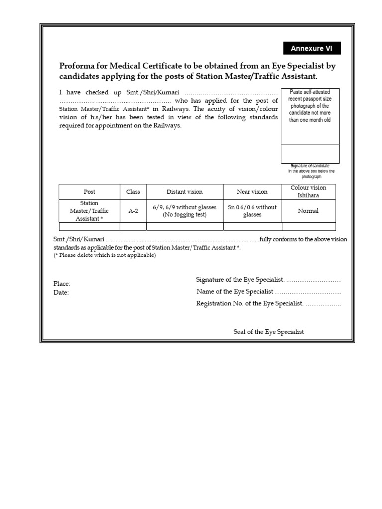 Medical Certificate for Eye Test Application | PDF | Human Eye ...