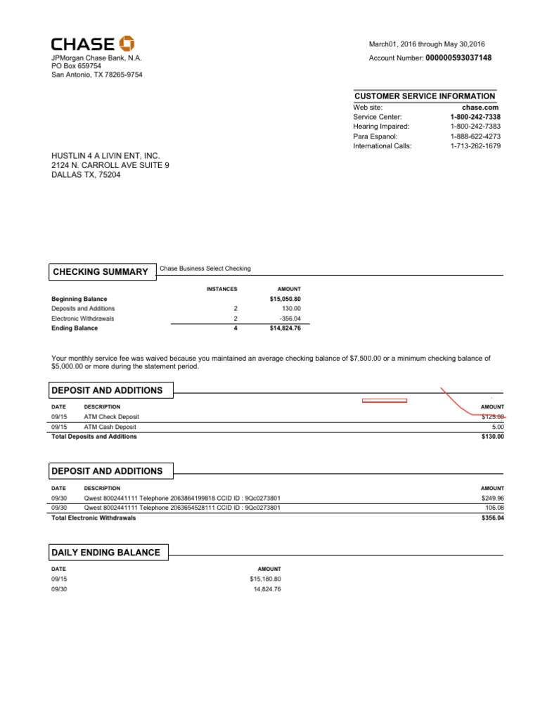 Business Bank Statement Summary | PDF | Chase Bank | Banks