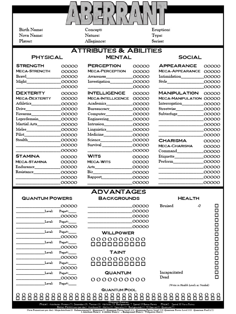 Aberrant 4 Pagev2.Editable | PDF | Role Playing | Tabletop Games