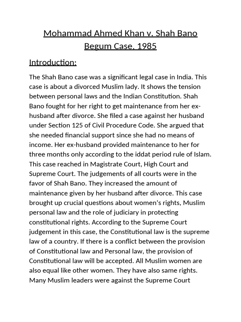 Shah Bano Case: Women's Rights Triumph | PDF | Justice | Crime & Violence