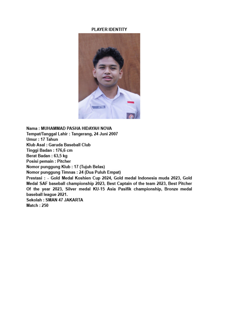 Identitas Diri Muhammad Pasha Hidayah Nova | PDF