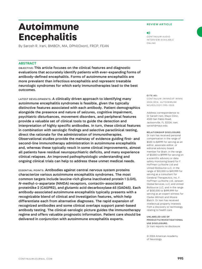 Autoimmune Encephalitis | PDF | Medical Diagnosis | Immunoglobulin G