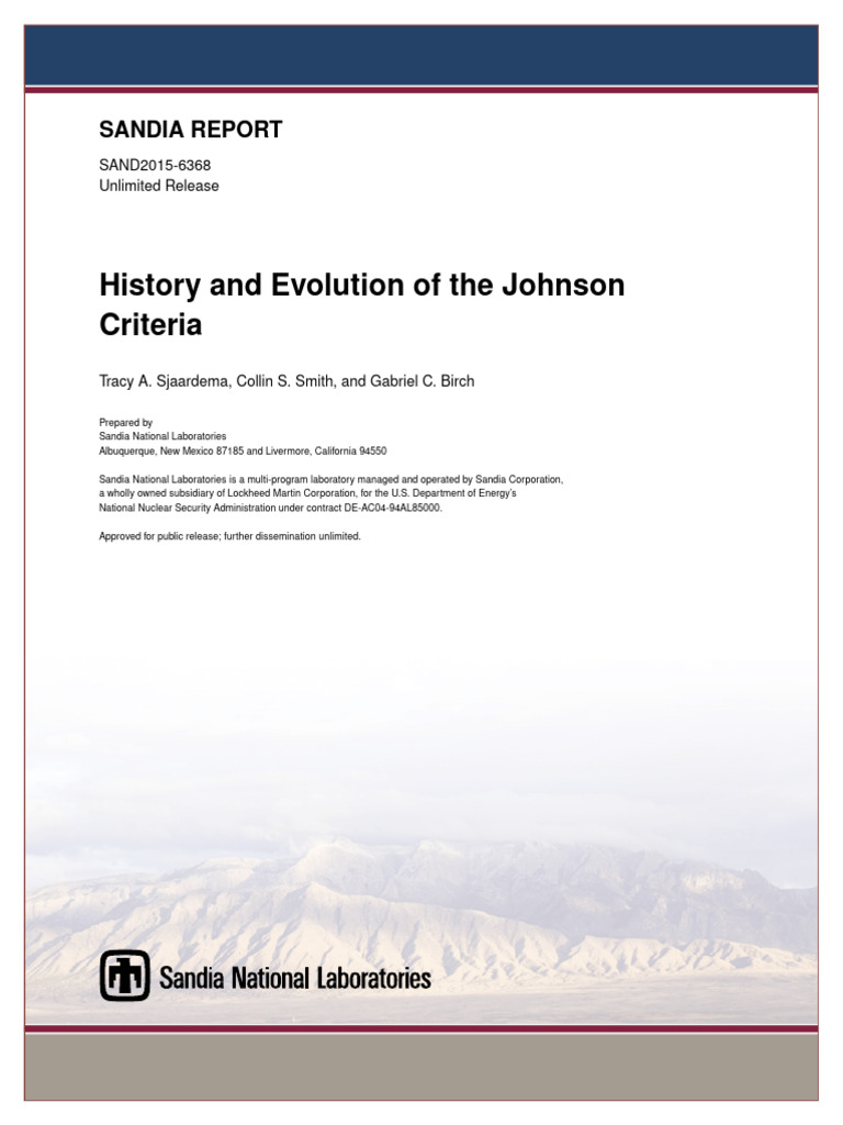History and Evolution of The Johnson Criteria: Sandia Report | PDF ...