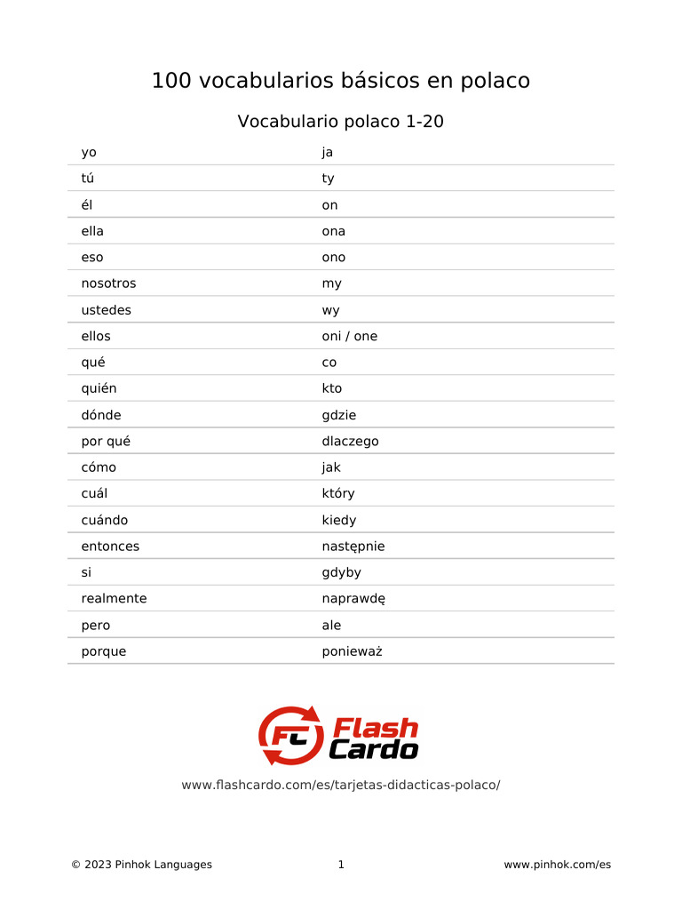 Palabras Basicosn Polaco | PDF