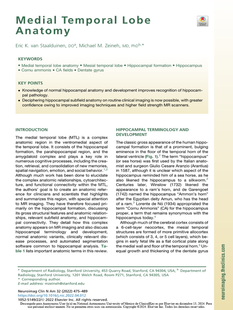 Medial Temporal Anatomy | PDF | Hippocampus Anatomy | Hippocampus