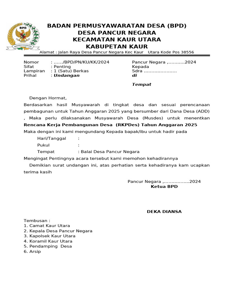 Undangan Musdes RKP Desa 2025 | PDF