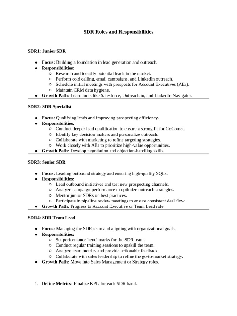 SDR Roles and Responsibilities | PDF | Performance Indicator | Customer Relationship Management