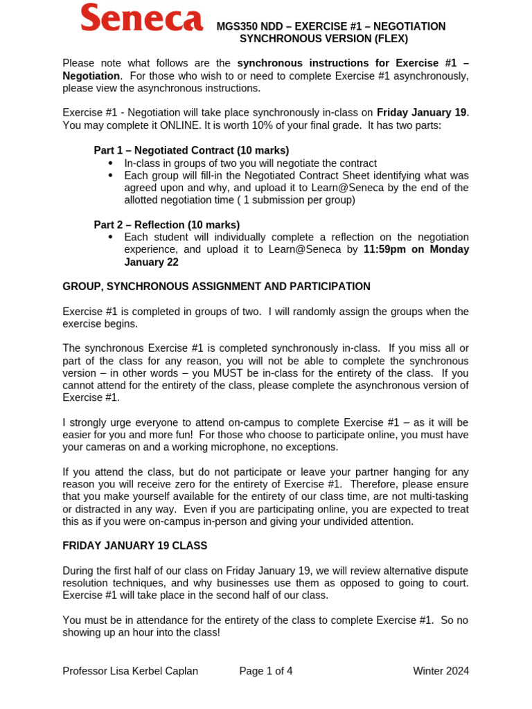 Negotiation Exercise - Synchronous Instructions - ONLINENGZ | PDF