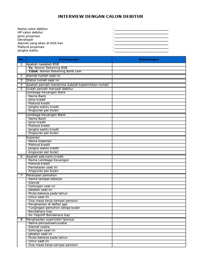 Form Interview Calon Debitur KGS | PDF