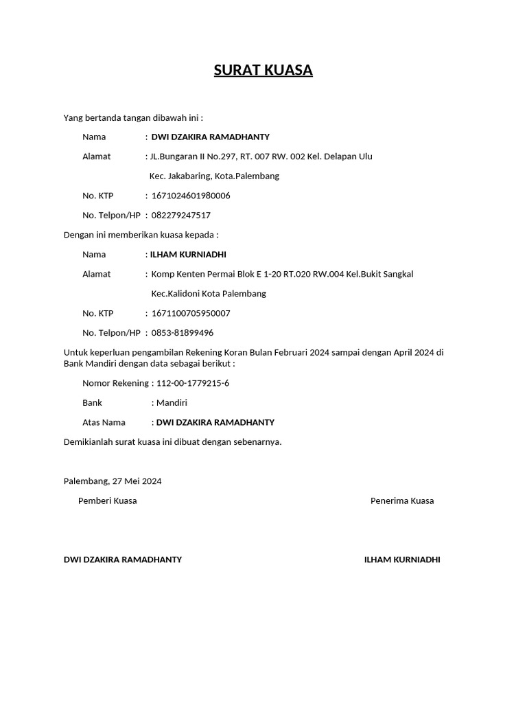 SURAT KUASA ambil RK | PDF