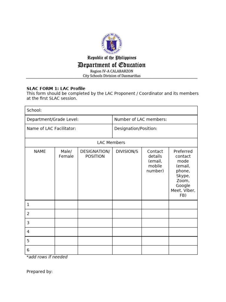 Form 1. LAC Profile | PDF