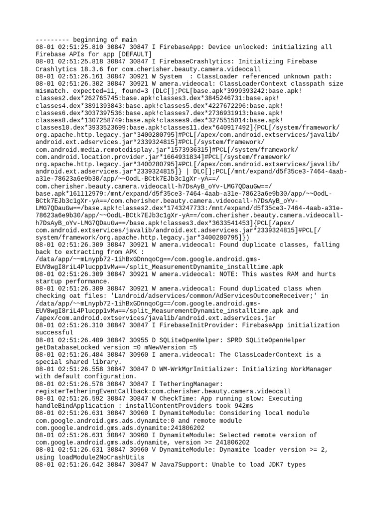 Com - Cherisher.beauty - Camera.videocall Logcat | PDF | Constructor (Object Oriented ...
