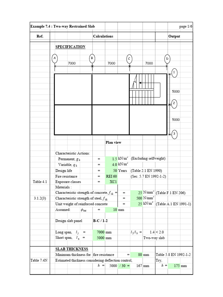 Two-Way Restrained Slab Design Example | PDF | Materials | Mechanical ...