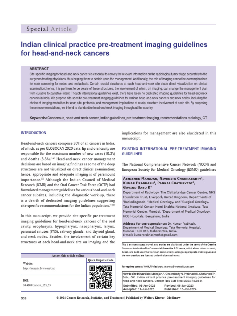 Indian Clinical Practice Pre Treatment Imaging | PDF | Ct Scan ...