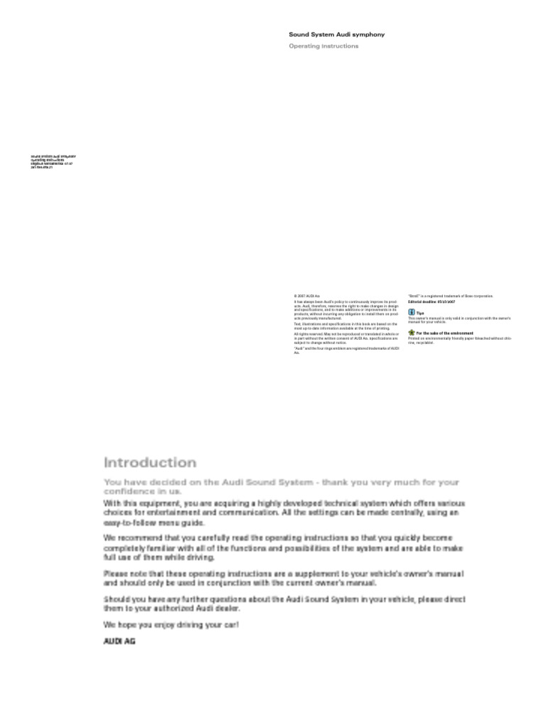 Audi Symphony Sound System Manual | PDF | Frequency Modulation | Menu ...