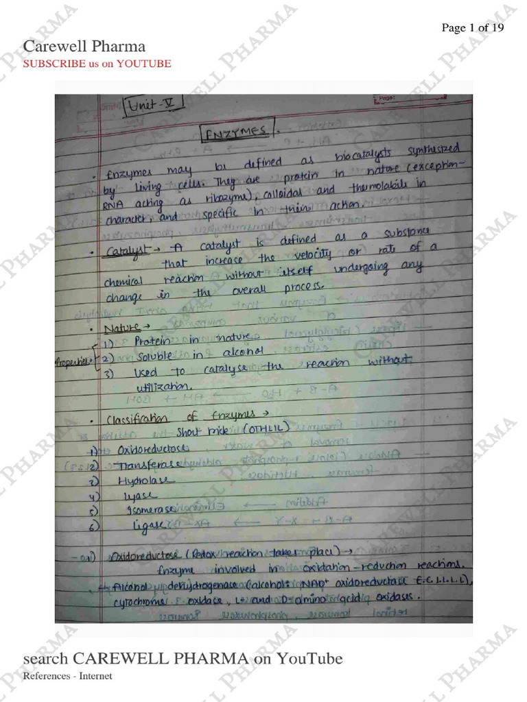 Unit 5, Biochemistry, B Pharmacy 2nd Sem, Carewell Pharma | PDF