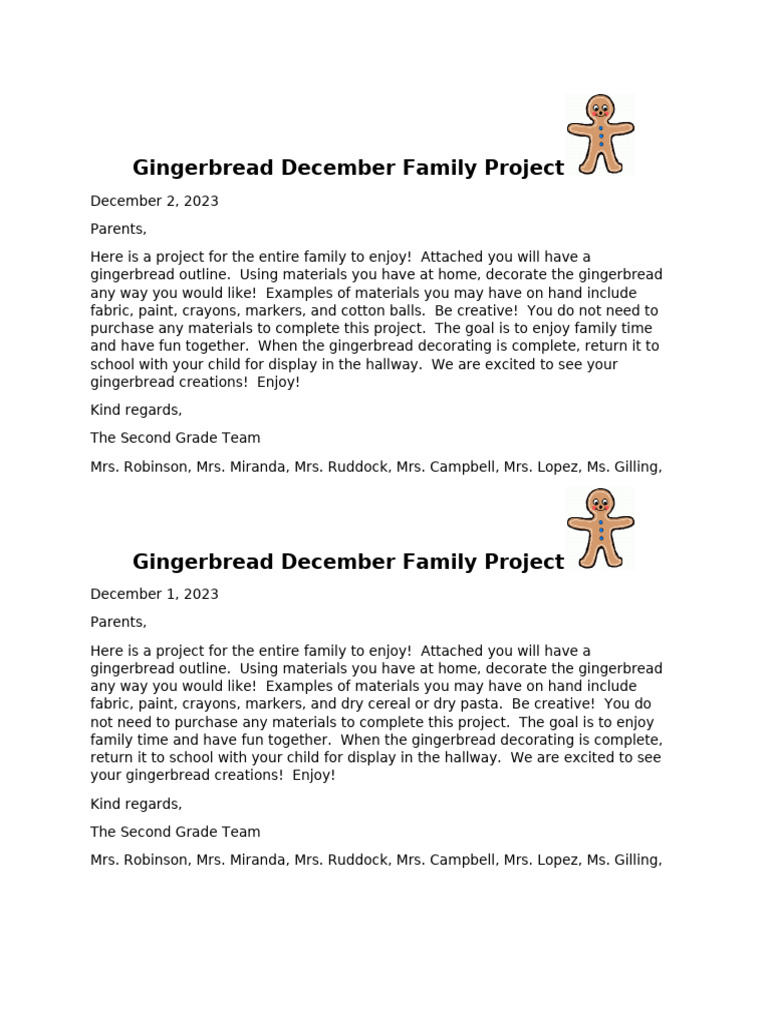 Gingerbread December Family Project | PDF