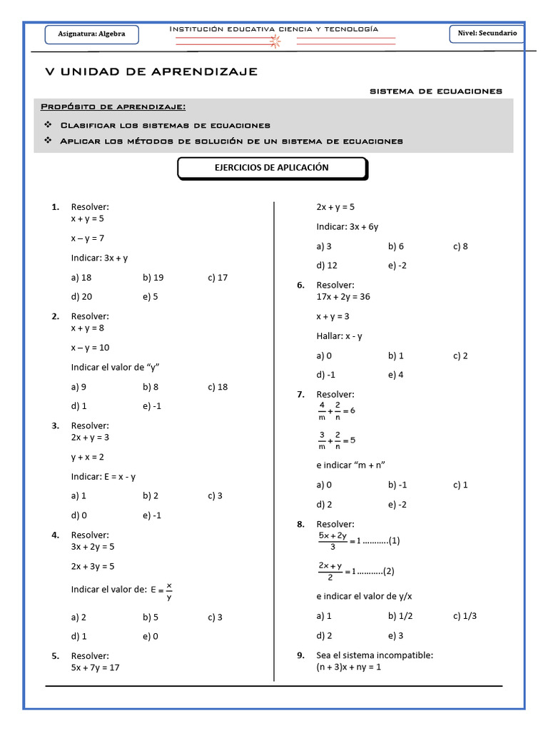 Sist. Ecuaciones | PDF | Ecuaciones | Matemáticas