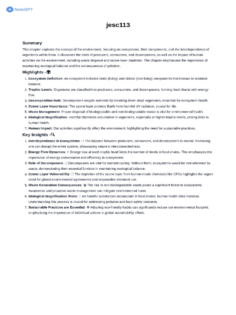 NoteGPT Summary Jesc113 | PDF