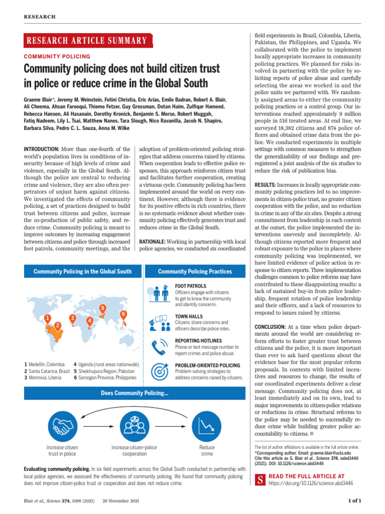 Community Policing Fails in Global South | PDF | Community Policing ...