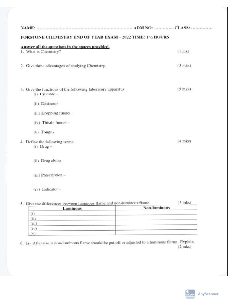 Chemistry End of Year Exam | PDF