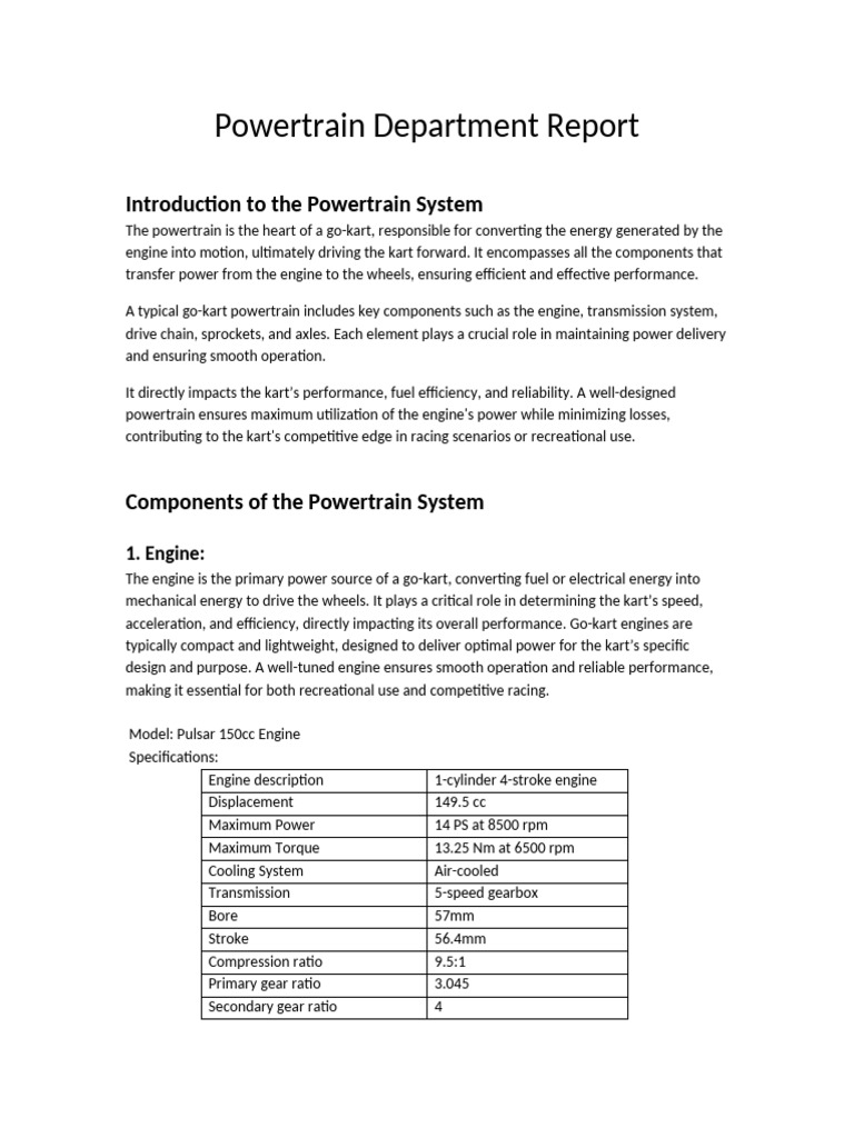 Powertrain Department Report Final | PDF | Gear | Engines