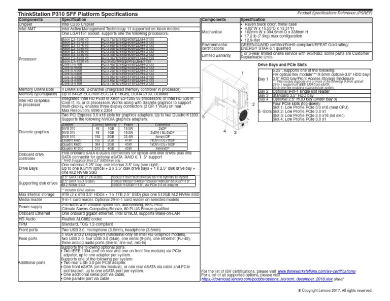 ThinkStation P310 SFF Spec | PDF | Solid State Drive | Computer Science