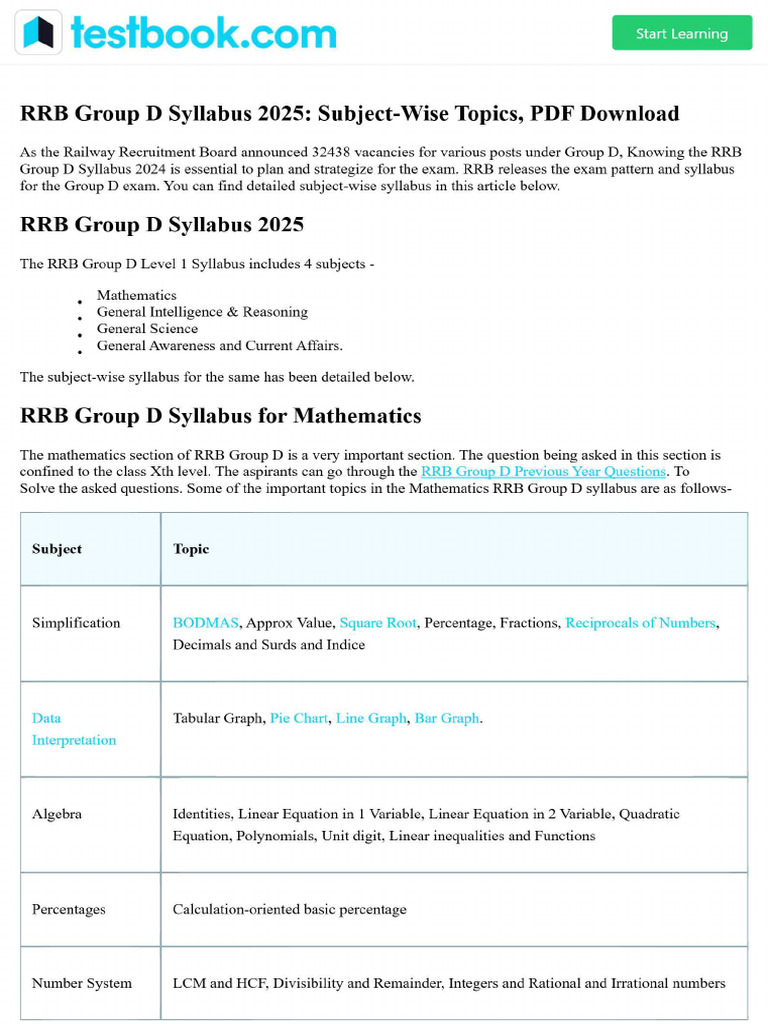 RRB Group D Syllabus 2025_ Subject-Wise Topics, PDF Download | PDF