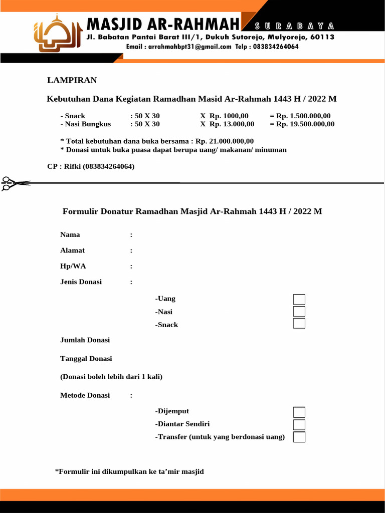 Formulir Donatur Ramadhan Masjid | PDF