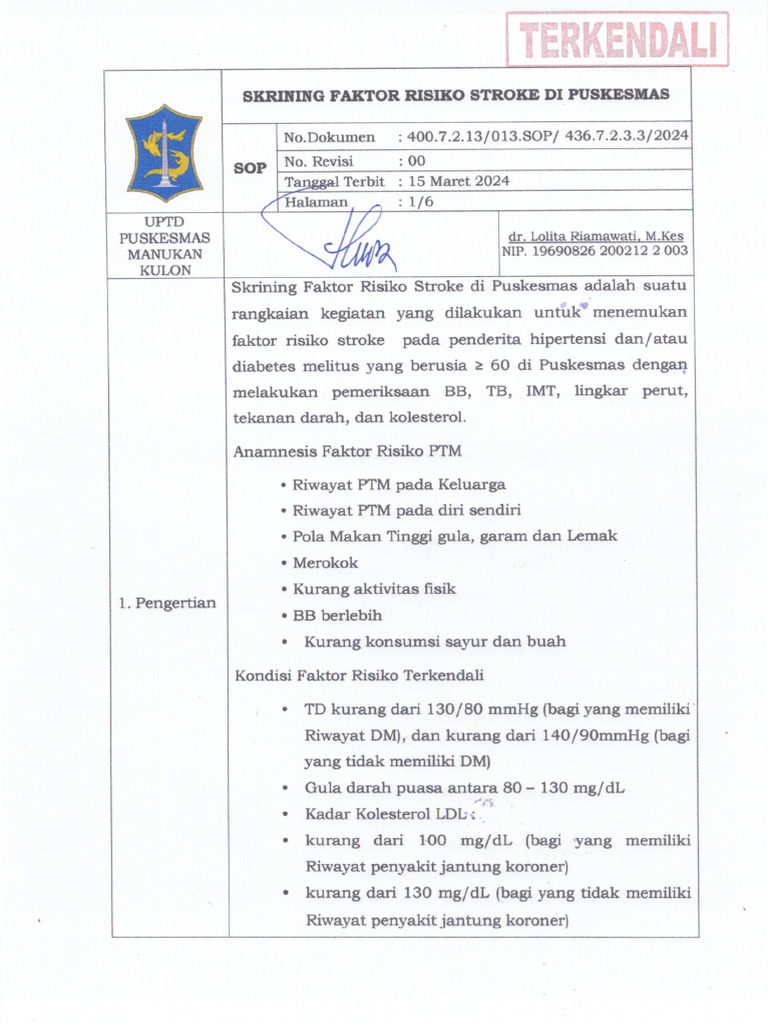 13. SOP Skrining Faktor Resiko Stroke di Puskesmas fixed (T) | PDF