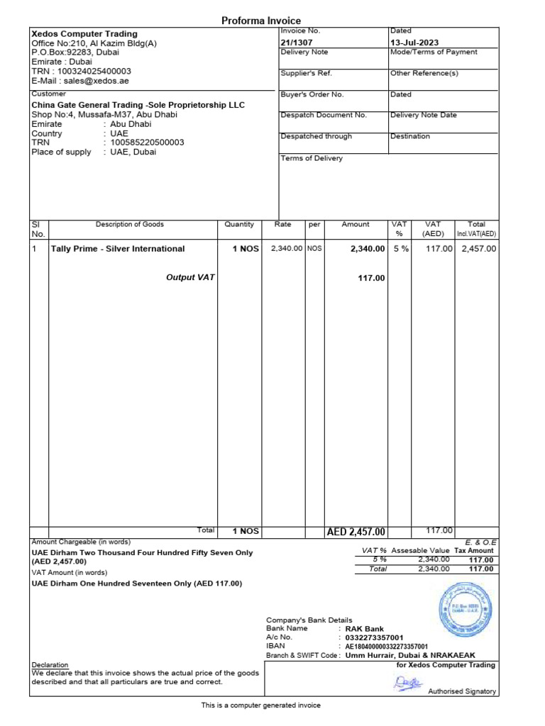 Proforma Invoice - China Gate General Trading | PDF