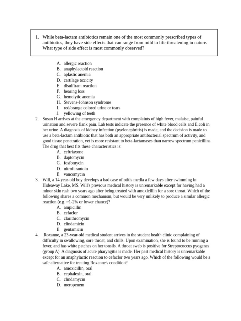 Antibiotics Quiz | PDF | Beta Lactamase | Penicillin